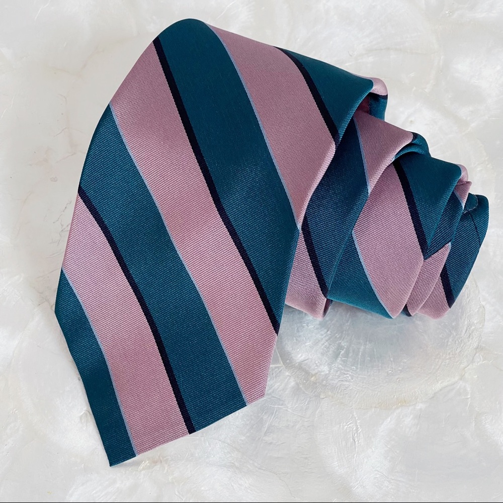 Countess Mara Pink Blue Striped Men’s Silk Blend Tie … - Gem
